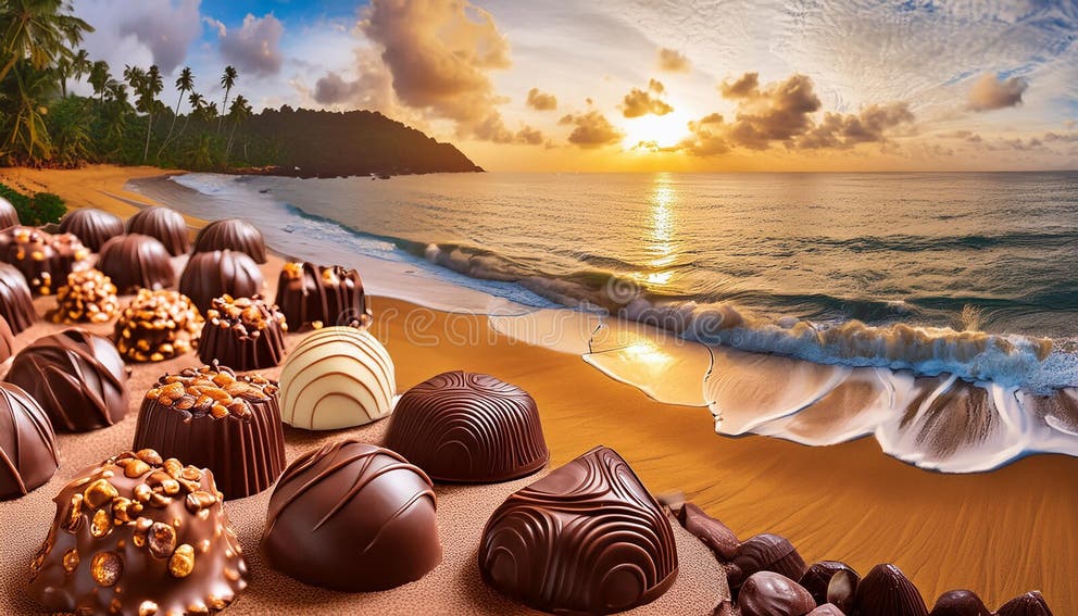 Array of Luxurious Chocolate Confections on Sea Shore Stock Image ...