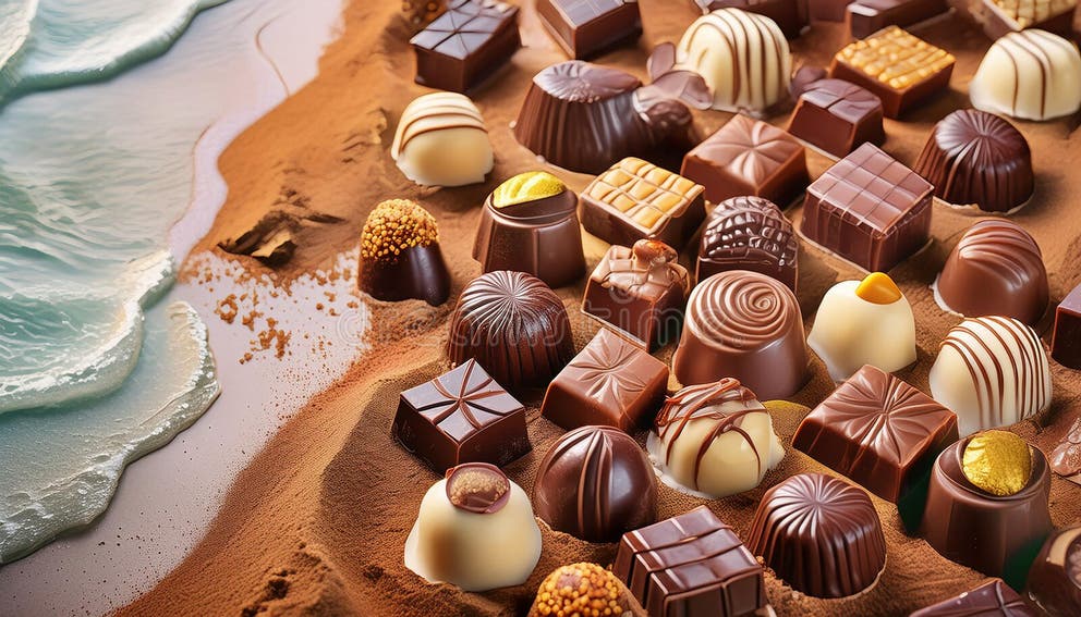 Array of Luxurious Chocolate Confections on Sea Shore Stock Image ...