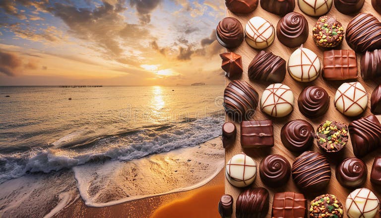 Array of Luxurious Chocolate Confections on Sea Shore Stock Photo - Image of extravaganza ...