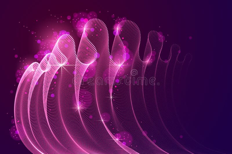 Array of Magic Particles Flowing Over Dark, Dynamic Wave Transparent ...