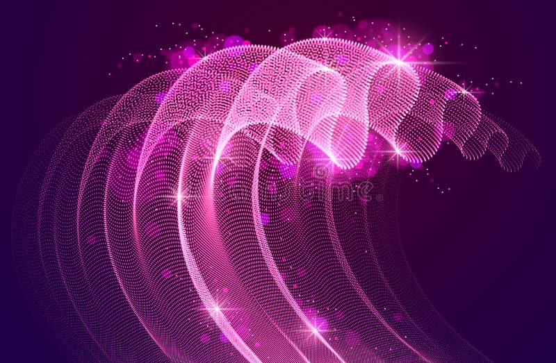 Array of Magic Particles Flowing Over Dark, Dynamic Wave Transparent ...