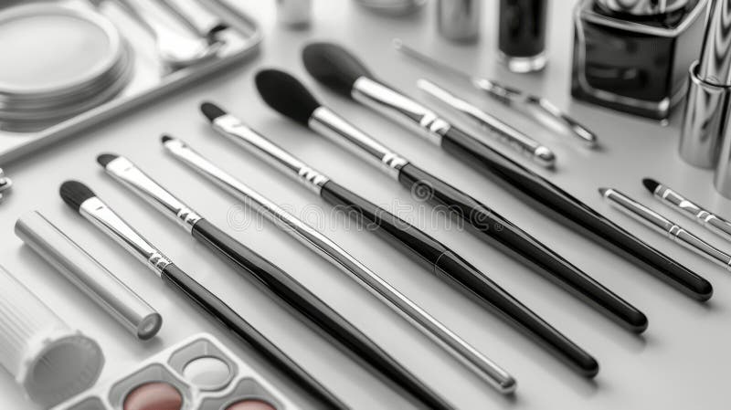 Group of Makeup Brushes Arranged on Table Stock Image - Image of ...