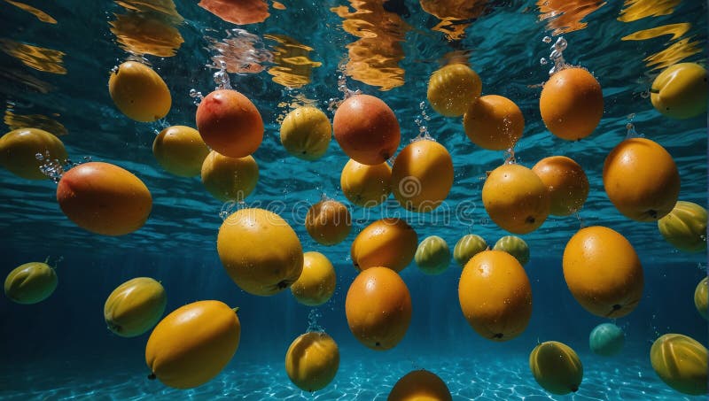 Array of Mangoes Fall into Crystal Clear Water, Creating Mesmerizing ...