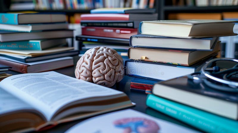 An Array of Medical Journals and Books on a Table, Focusing on Brain ...