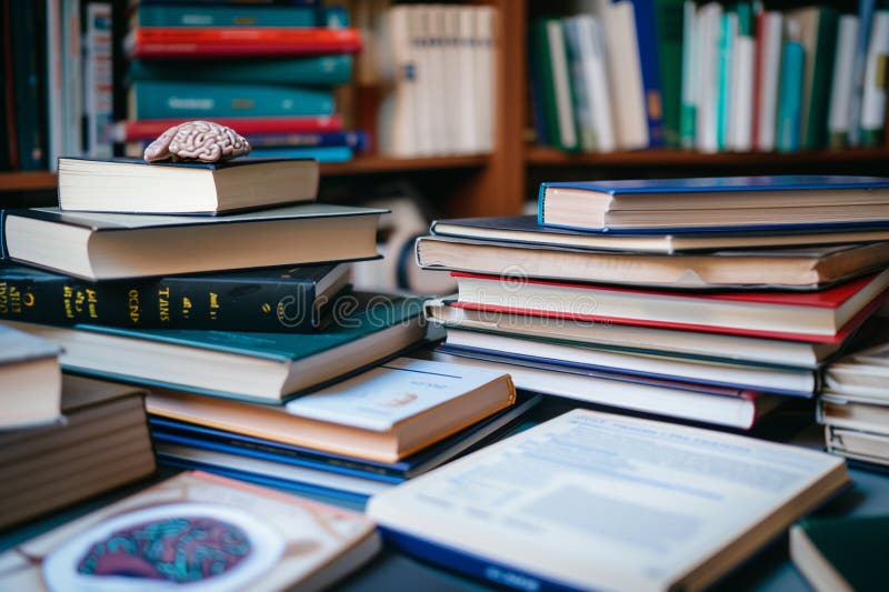 An Array of Medical Journals and Books on a Table, Focusing on Brain ...