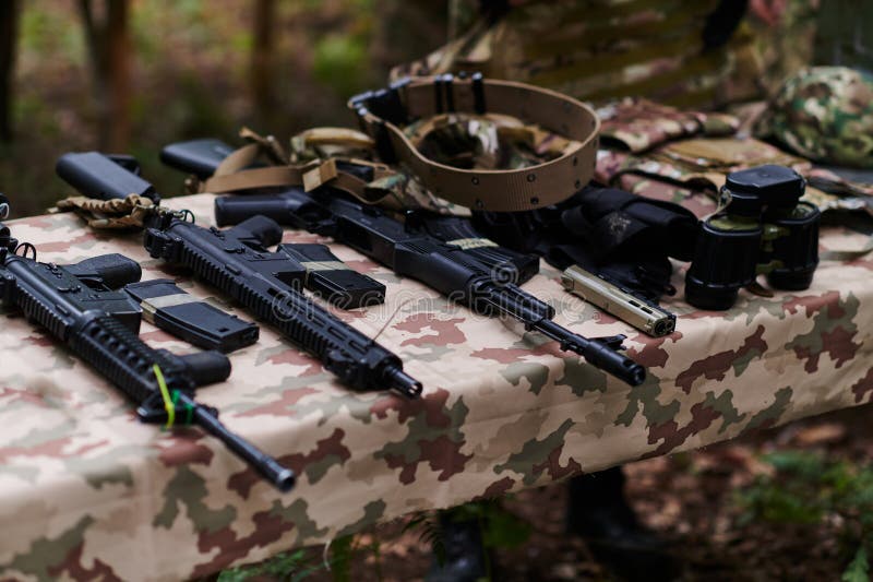An Array of Military Weapons, Including Rifles and Pistols, is ...