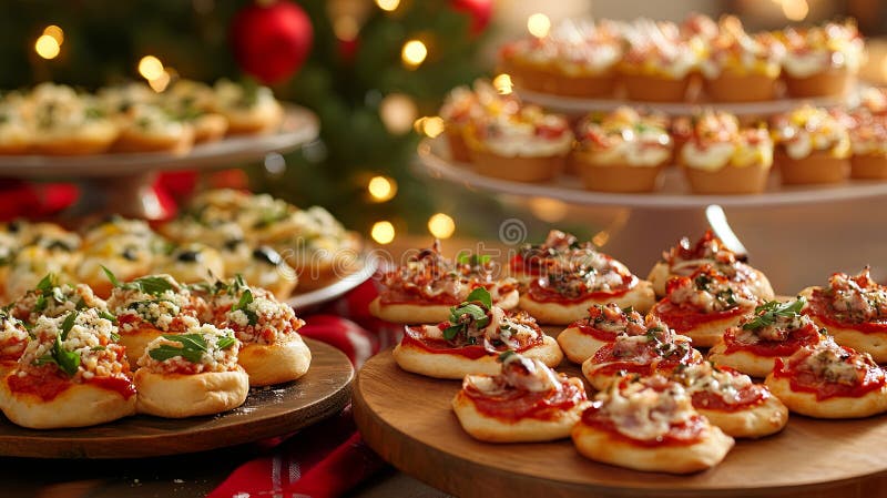 An Array of Mini Pizzas with Creative Toppings, Displayed on a Festive ...