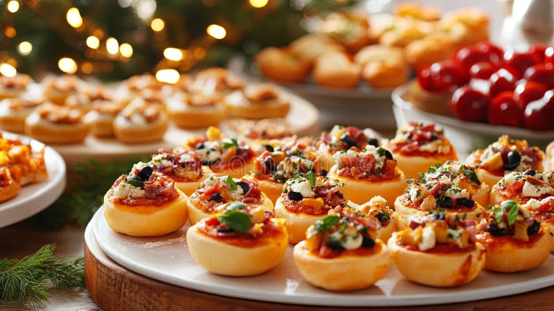 An Array of Mini Pizzas with Creative Toppings, Displayed on a Festive ...