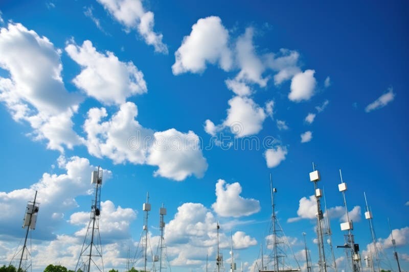 An Array of Mobile Antennas Under a Blue Sky Stock Photo - Image of ...