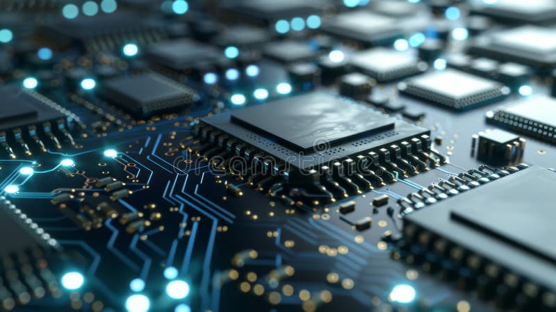 Array of Modern Computer Chips Glowing in Blue and White Lights on ...
