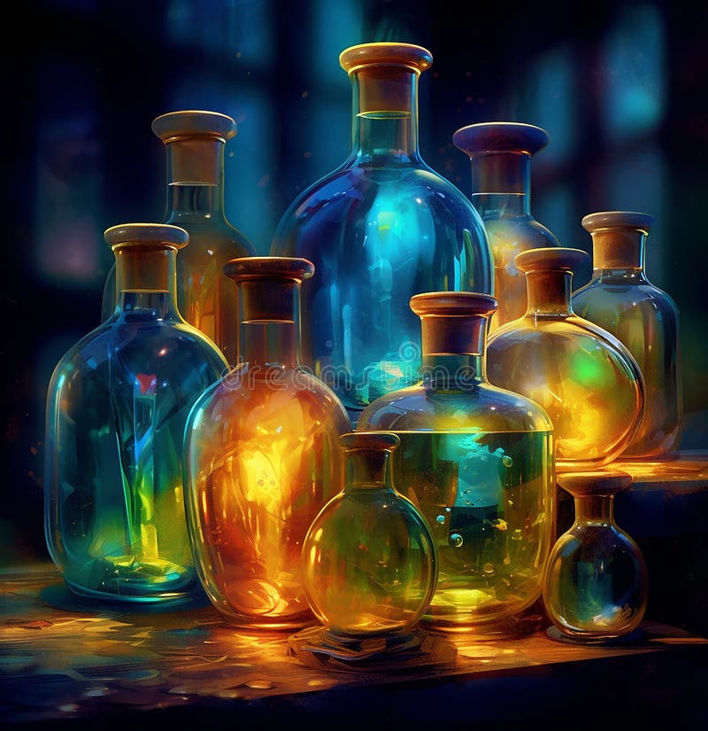 An Array of Multi Colored Glass Bottles. Created Using Ai Generative ...