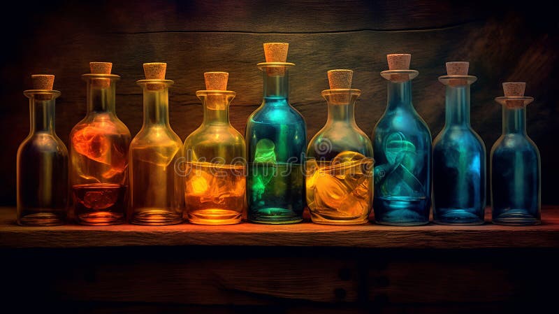 An Array of Multi Colored Glass Bottles. Created Using Ai Generative ...