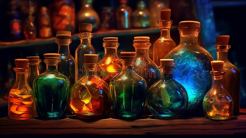 An Array of Multi Colored Glass Bottles. Created Using Ai Generative ...