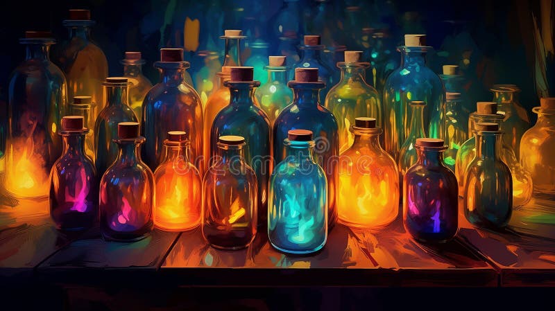 An Array of Multi Colored Glass Bottles. Created Using Ai Generative ...