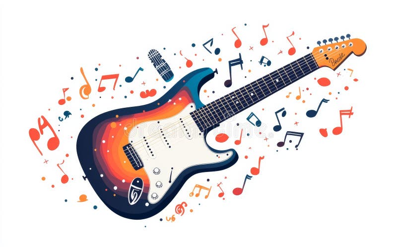 An Array of Musical Notes and Instruments Surround a Colorful Acoustic ...