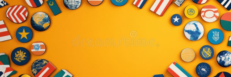 Various National Emblems and Flags Arranged in a Round Layout ...