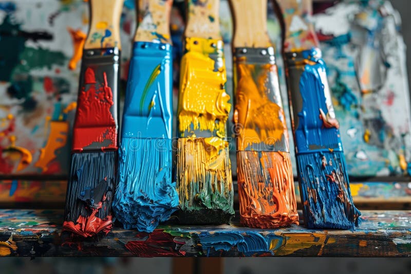 Paintbrushes Dripping with Vibrant Paint Stock Photo - Image of ...
