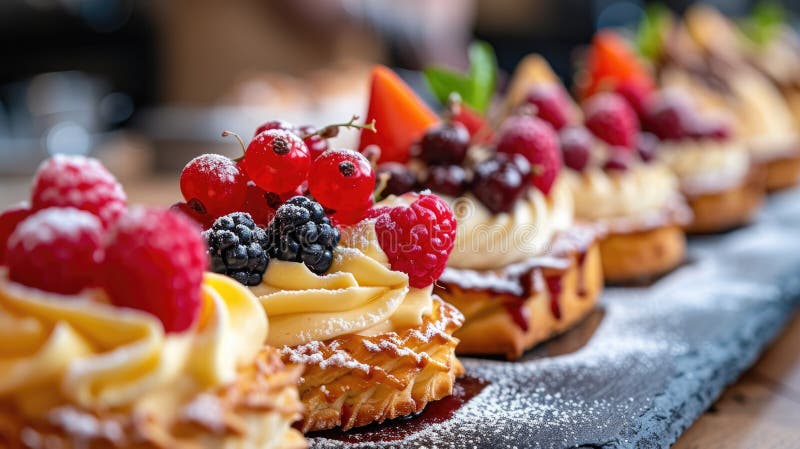 Array of Pastries Adorned with Diverse Toppings, Crowned with Luscious ...
