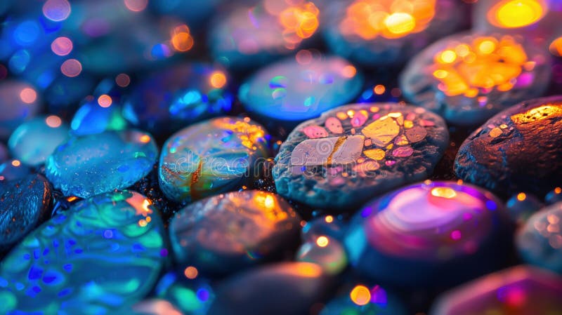 Array of Pebbles Illuminated by Neon Lights Texture Background Image ...