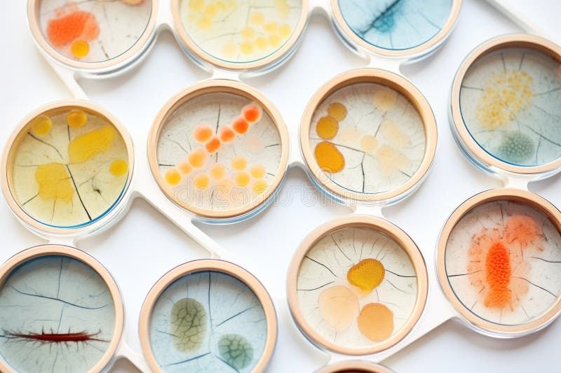 Array of Petri Dishes, One with a Distinct Bacterial Pattern Stock ...