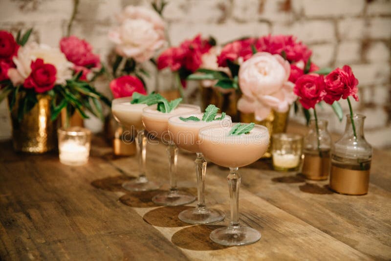 An Array of Pink-colored Creamy Alcoholic Drinks Ready To Be Served ...