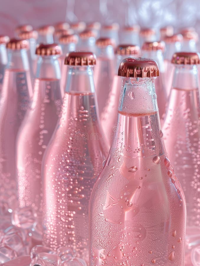 Array of Pink Glass Bottles with Condensation and Bubbles Stock Image ...