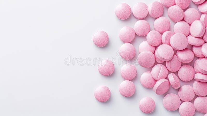 Pink Tablet Pills Neatly Arranged on a White Background, Symbolizing ...