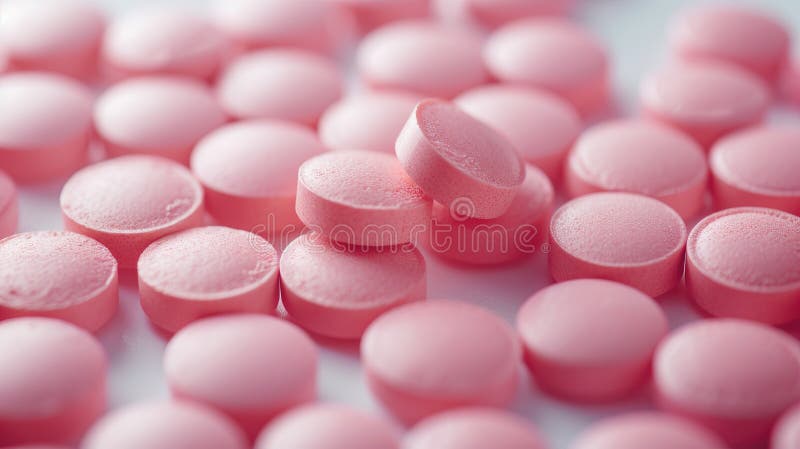 Pink Tablet Pills Neatly Arranged on a White Background, Symbolizing ...