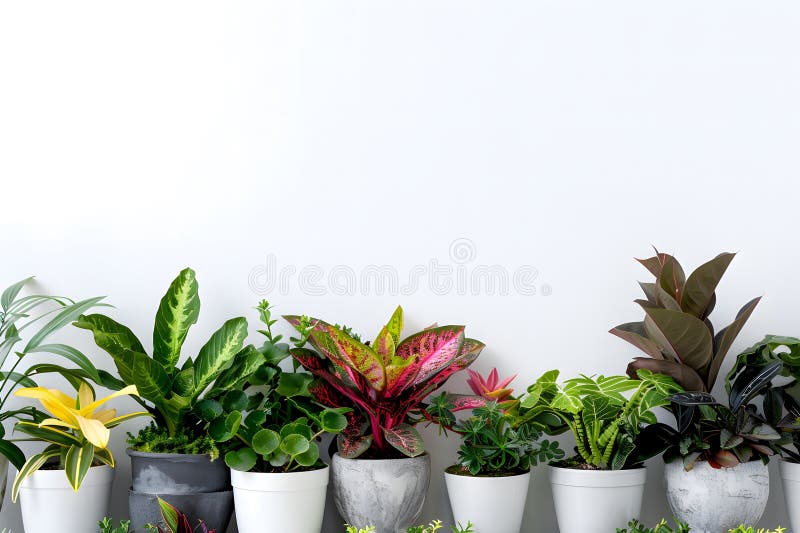 Array of Potted Plants with Colorful Pots, High Resolution, White ...