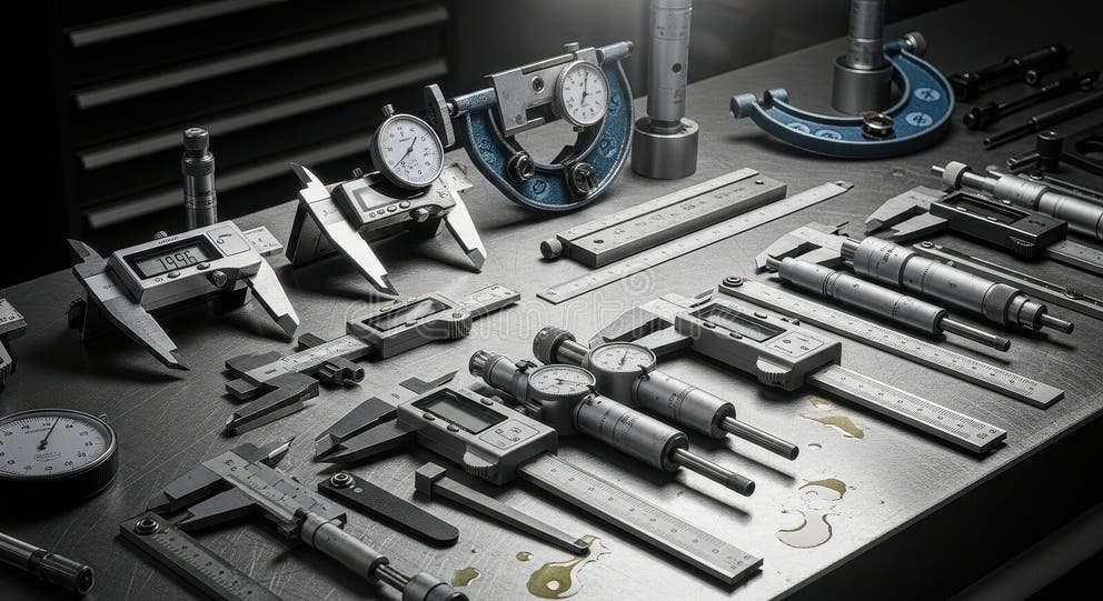 An Array of Precision Measuring Instruments, Including Calipers and ...