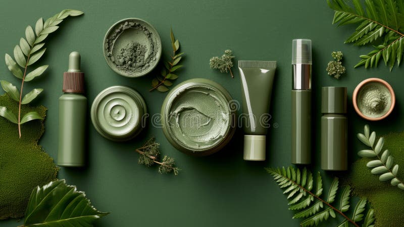 An Array of Premium Green Beauty Products Elegantly Presented with ...