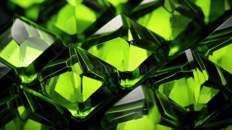 An Array of Radiant Lime Green Gemstones Rests Against a Stark Black Backdrop, Their ...