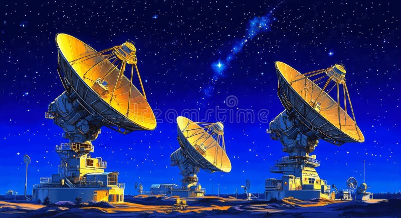 Array Radio Telescopes Observing Night Sky Space Exploration Stock ...