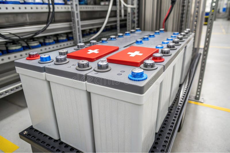 An Electric DC Battery at an Electrical Station. a Number of Powerful ...