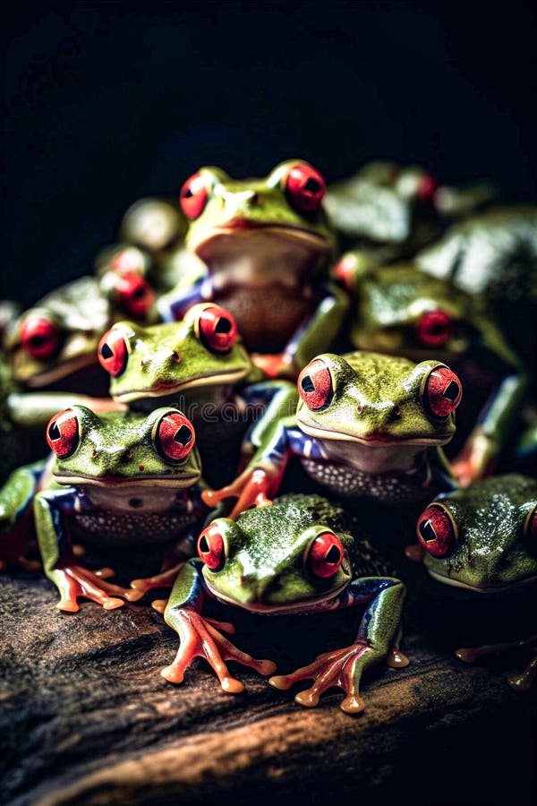 Array of Red-Eyed Frogs Staring Intensely into the Lens Ai Generation ...