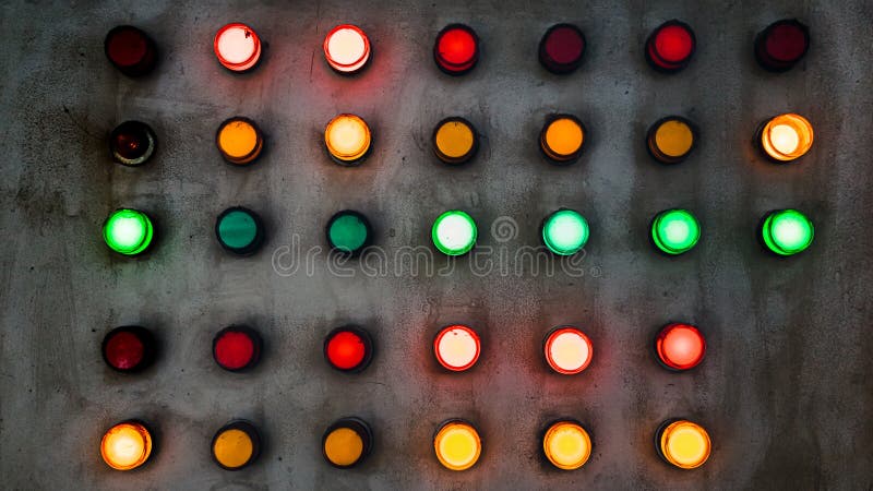 Array of Industrial Signal Lamp Indicators on Electrical Power Control ...