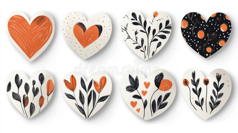 An Array of Red Heart-shaped Stickers with Minimalist Designs, Varying ...
