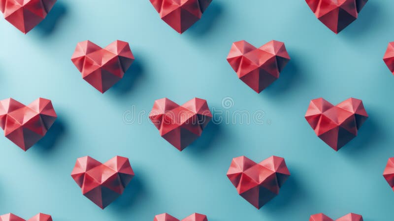 The Array of Red Origami Hearts.AI Generated Image Stock Photo - Image ...