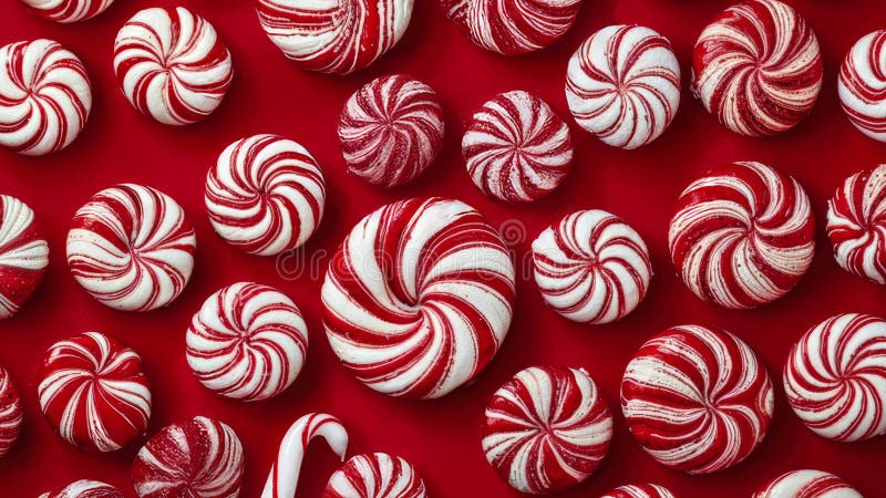Festive Red and White Peppermint Candies on Red Background Stock Video ...