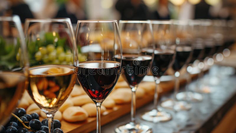 Array of Red and White Wine Glasses Set Up for a Tasting Event with ...