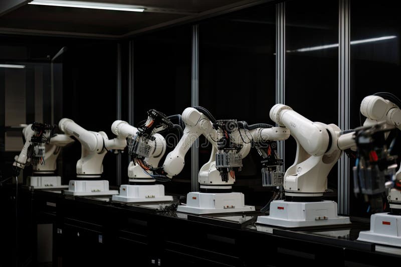 Array of Robotic Arms, Each One Performing a Different Task on Assembly ...
