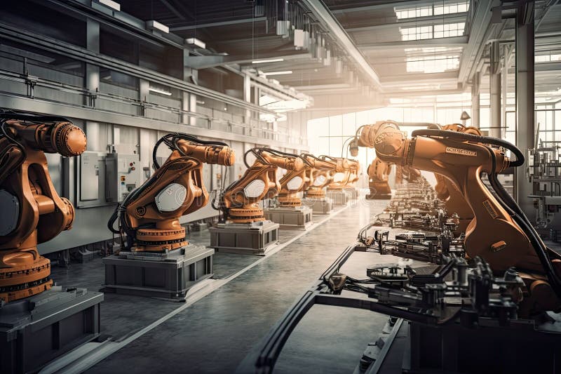 Array of Robotic Arms, Each One Performing a Different Task on Assembly ...
