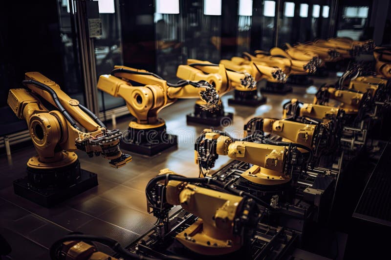 Array of Robotic Arms, Each One Performing a Different Task on Assembly ...