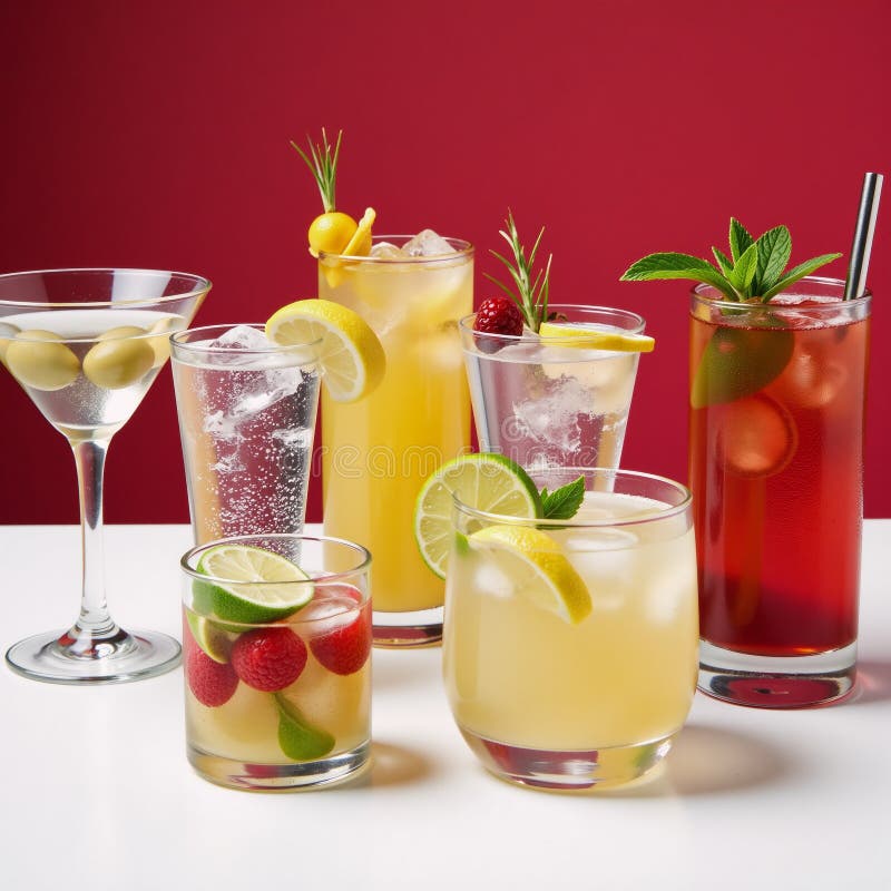 Array of Seven Refreshing Cocktails Drinks Colorful Stock Illustration ...