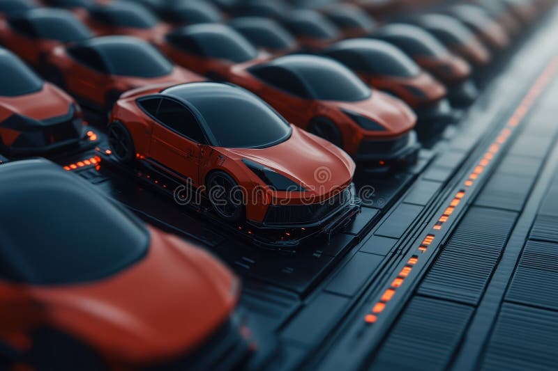 An Array of Sleek Orange Sportscars are Displayed in Neat Rows, Ready ...