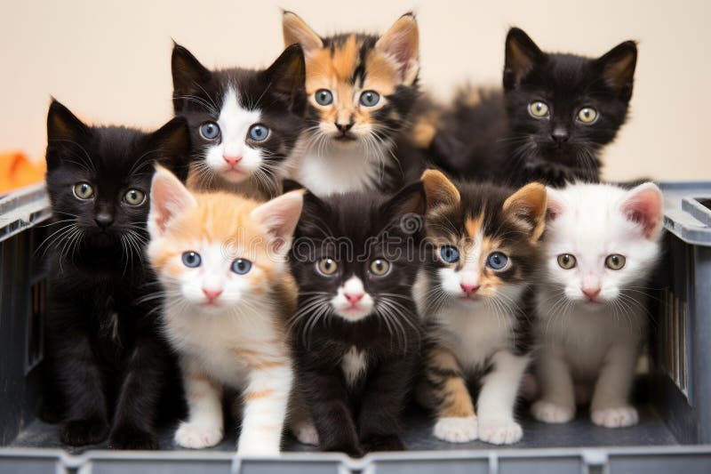 An Array of Small Boxes Housing Different Breeds of Kittens Stock Image ...