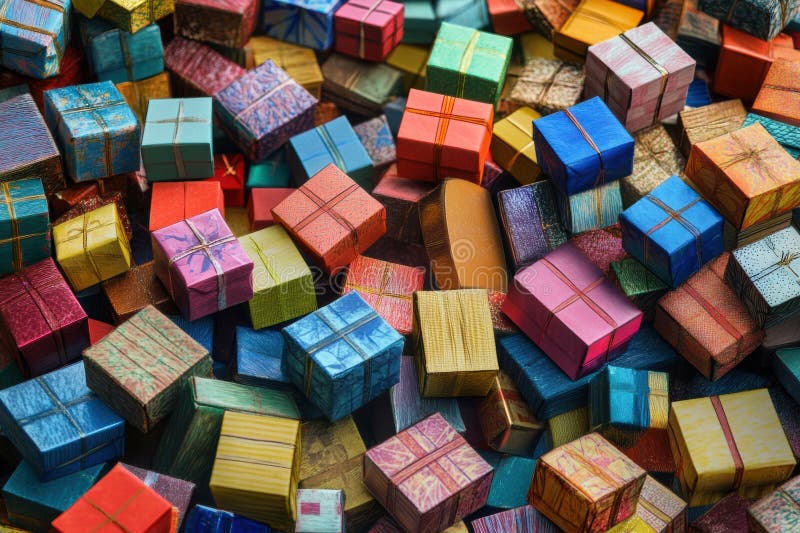 An Array of Small, Colorful Gift Boxes in Different Sizes is ...