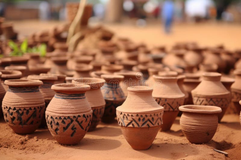 Array of Small Handmade Clay Pot on the Ground Stock Image - Image of ...