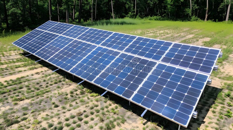 Array of Solar Panels Harnessing Sunlight in a Field for Sustainable ...