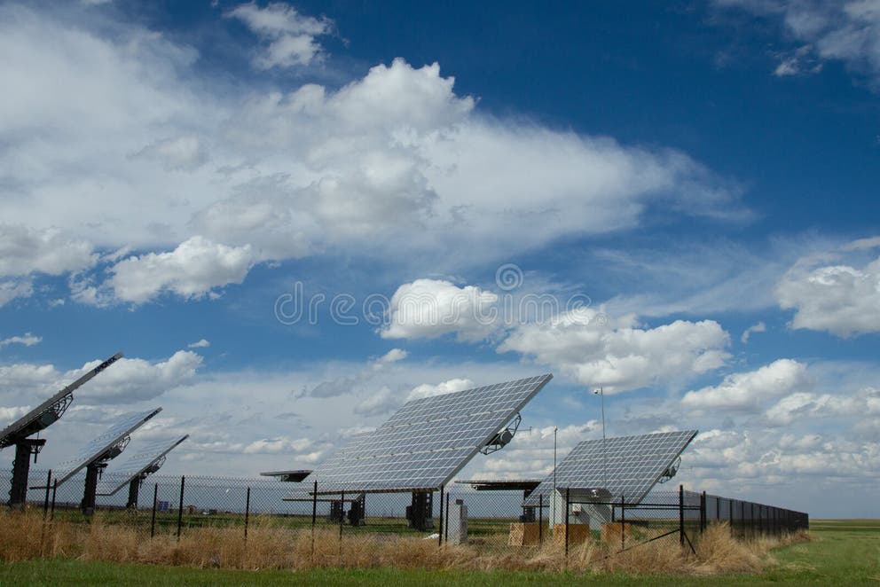Array of Solar Panels in Open Prairie Stock Image - Image of energy ...
